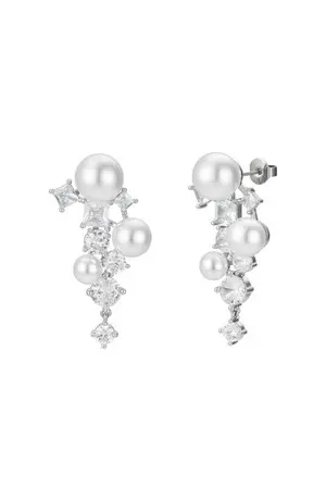 UNTAMED PETALS Alexandra Pearl And Crystal Drop Earrings - Silver