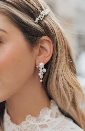 UNTAMED PETALS Alexandra Pearl And Crystal Drop Earrings - Silver