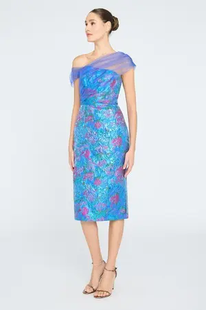 Theia Jaylen Draped Shawl Dress