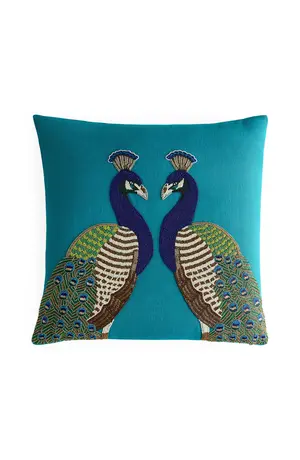 Jonathan Adler Peacock Beaded Pillow - Teal