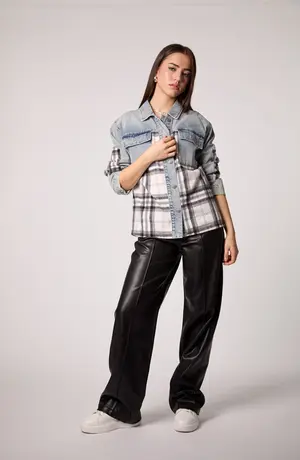 BLUE REVIVAL Plaid And Denim Shacket - Grey Plaid/ibiza