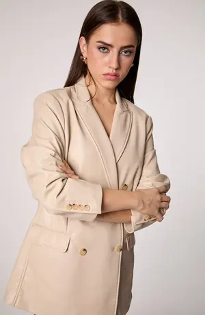 BLUE REVIVAL Double Breasted Oversized Blazer - Bone