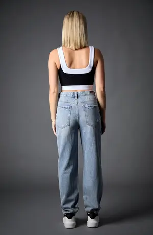 BLUE REVIVAL Plaid Patchwork Straight Leg Jeans - Ibiza Patchwork
