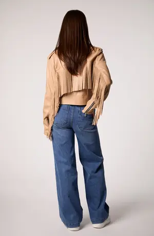 BLUE REVIVAL Fringe Trim Vegan Leather Jacket - Sand Dune