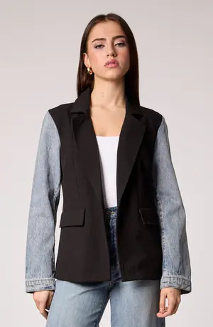 BLUE REVIVAL Mixed Media Blazer - Black/medium Denim