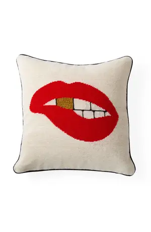 Jonathan Adler Lips Needlepoint Throw Pillow - Lips Bitten