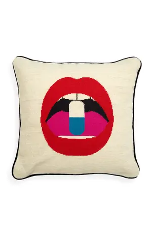 Jonathan Adler Lips Needlepoint Throw Pillow - Lips Full Dose