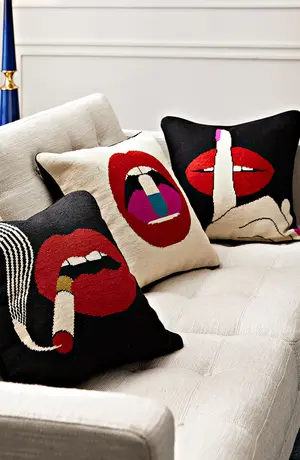 Jonathan Adler Lips Needlepoint Throw Pillow - Lips Full Dose