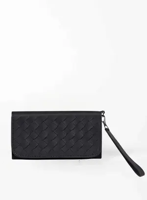 DEUX MAINS Woven Wristlet Wallet Black