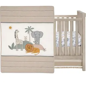 LAMBS & IVY Jungle Adventure Linen/cotton 3-piece Nursery Baby Crib Bedding Set - Cream
