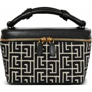 Balmain B-army Vanity Case In Monogrammed Canvas And Leather - Black