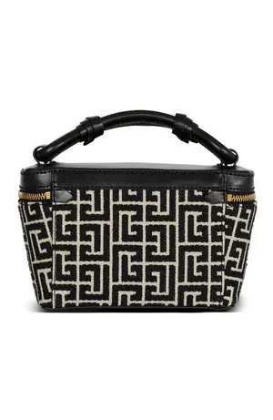Balmain B-army Vanity Case In Monogrammed Canvas And Leather - Black