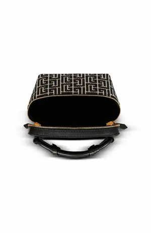 Balmain B-army Vanity Case In Monogrammed Canvas And Leather - Black