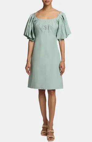 Santorelli Dylan A-line Cotton Shift Dress With Lantern Sleeves