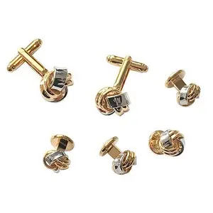 LINK UP Classic Knot Silver Cufflinks And Stud Sets - Gold