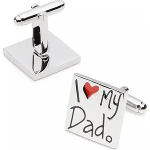 LINK UP I Heart My Dad Cufflinks With Red Enamel Accent - Silver