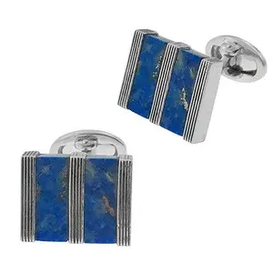 LINK UP Lapis Stripe Gemstone Rectangle Cufflinks - Blue