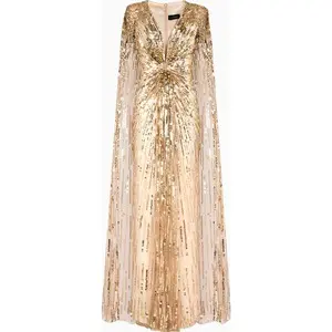 Jenny Packham Sequin-embellished Gown With Cape Sleeves - Illusion