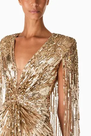 Jenny Packham Sequin-embellished Gown With Cape Sleeves - Illusion