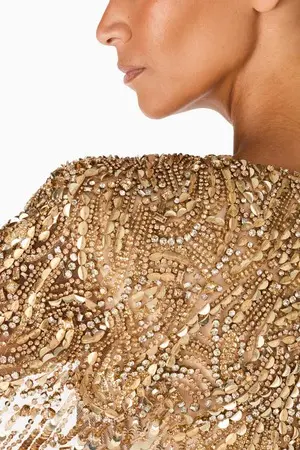 Jenny Packham Sequin-embellished Gown With Cape Sleeves - Illusion
