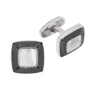 LINK UP Granulated Soft Square Gemstone Inlay Cufflinks - White