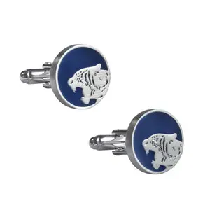 LINK UP Roaring Tiger Silhouette Cufflinks With Enamel - Blue