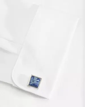 LINK UP Silvertone Square Stone Cufflinks