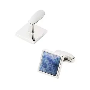 LINK UP Silvertone Square Stone Cufflinks - Blue