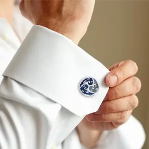LINK UP Round Cufflinks With Enamel Wave Overlay
