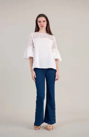 Anne Fontaine Piper Top With Sheer Sleeves