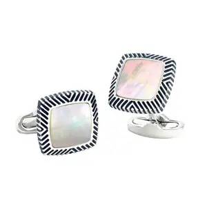 LINK UP Mother Of Pearl Soft Square Antiqued Frame Cufflinks - White