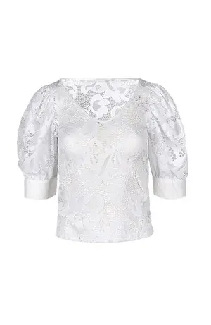 Anne Fontaine Katia V-neck Top With Sheer Mesh Sleeves