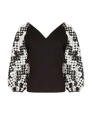 Anne Fontaine Mirella V-neck Top With Sheer Mesh Sleeves