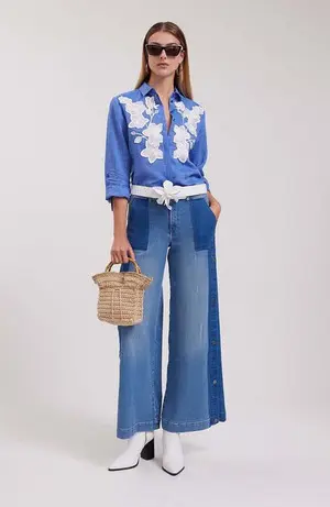 Anne Fontaine Linen Shirt With Floral Appliqu