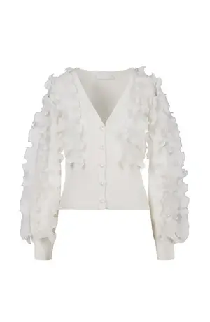 Anne Fontaine Ciline Long Sleeve Ruffle Cardigan - White