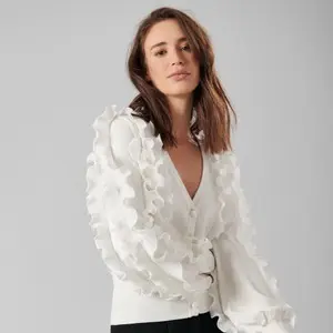 Anne Fontaine Ciline Long Sleeve Ruffle Cardigan - White