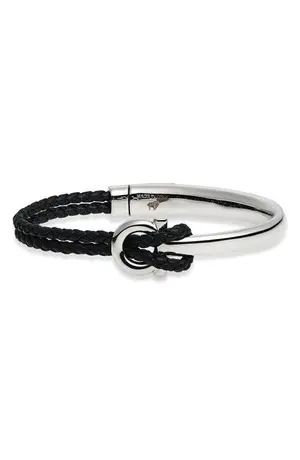 FERRAGAMO Gancio Braided Leather Bracelet - Black/silvertone