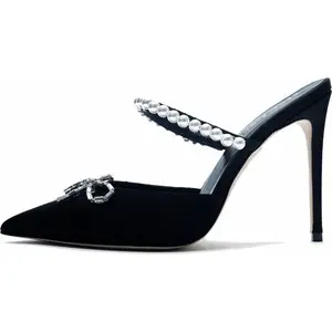 ZENA ZIORA Philippa 100 Pearl Stiletto Mule - Black