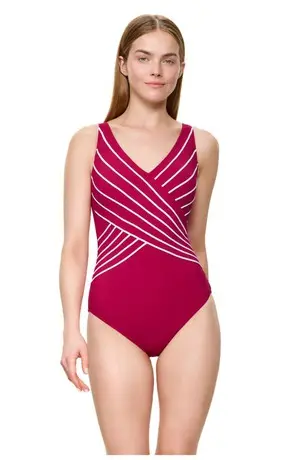 GOTTEX Embrace V-neck Surplice One Piece - Cherry