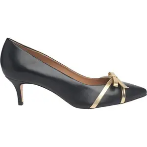 JOAN OLOFF SHOES Celine Tapered Kitten Heel Pumps With Bow Detailing - Black