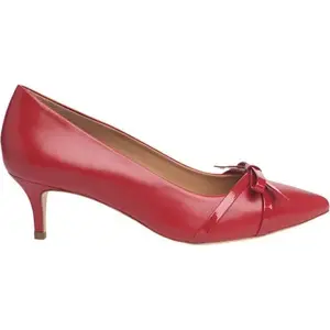 JOAN OLOFF SHOES Celine Tapered Kitten Heel Pumps With Bow Detailing - Red