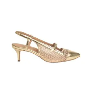 JOAN OLOFF SHOES Chloe Slingback Kitten Heel Pumps - Gold