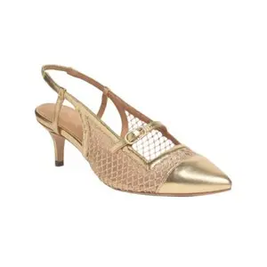 JOAN OLOFF SHOES Chloe Slingback Kitten Heel Pumps - Gold