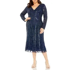 Mac Duggal V-neck Embellished Mesh Gown
