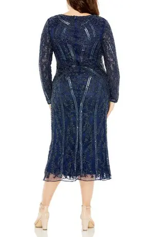 Mac Duggal V-neck Embellished Mesh Gown