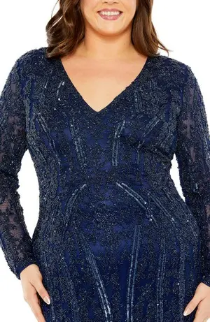 Mac Duggal V-neck Embellished Mesh Gown