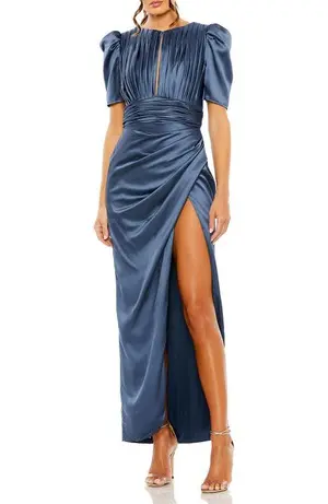 Mac Duggal Pleated Charmeuse Gown - Midnight