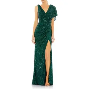 Mac Duggal Sequined Asymmetrical Draped Trumpet Gown