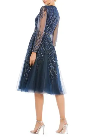 Mac Duggal Embellished Tea-length Cocktail Dress