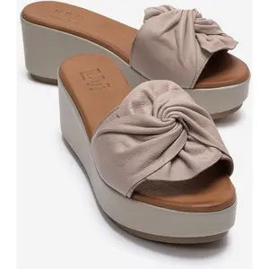 FOREVER & ALWAYS SHOES Syndra Leather Wedge Sandals With Bow - Stone Leather